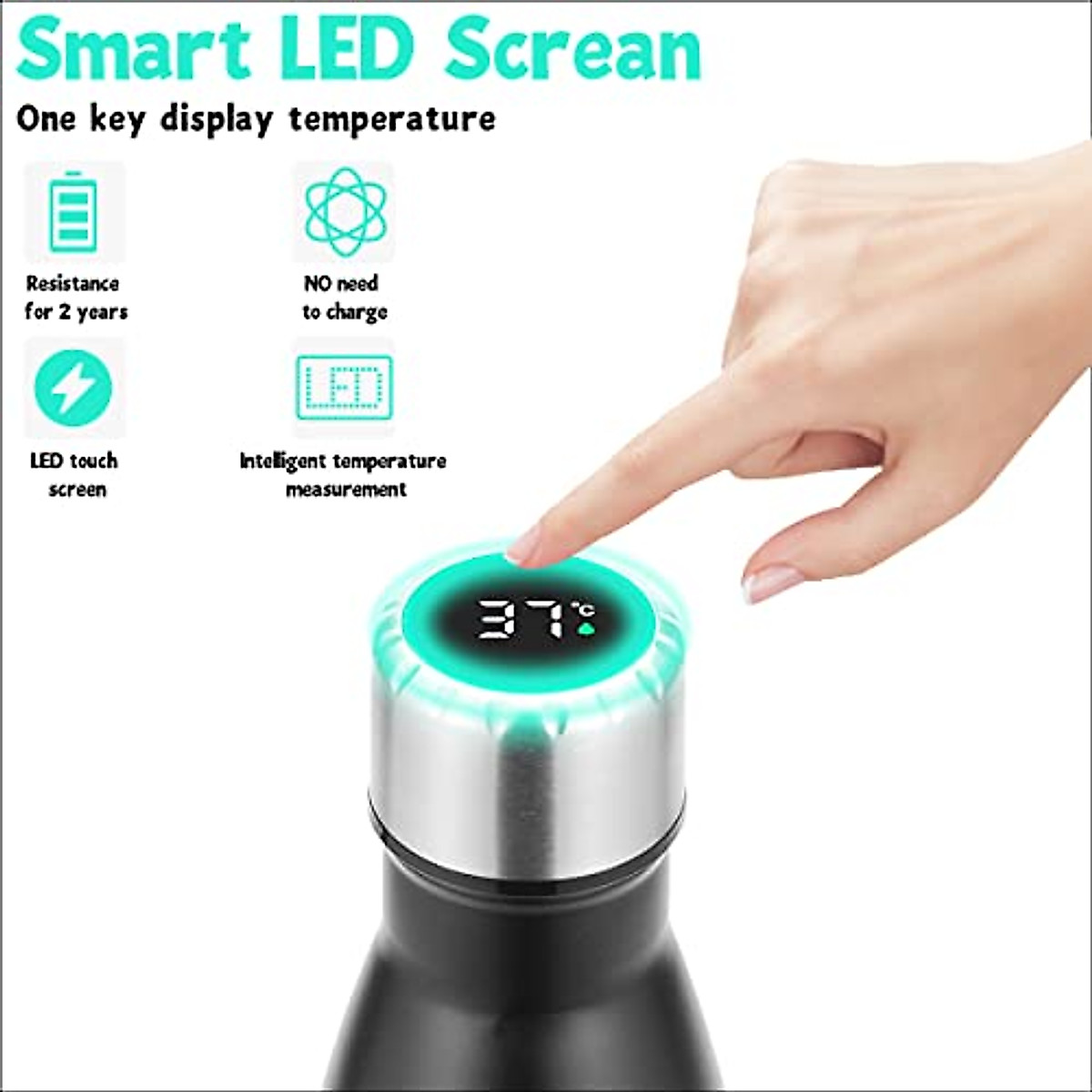 Olerd 17oz Smart Coffee Thermoses, Insulated Stainless Steel Water Bottle with LCD Touch Screen, Keep Hot Or Cold, Car Portable Travel Tea Coffee Vacuum Cup, Great for Travel, Picnic& Camping(Black)