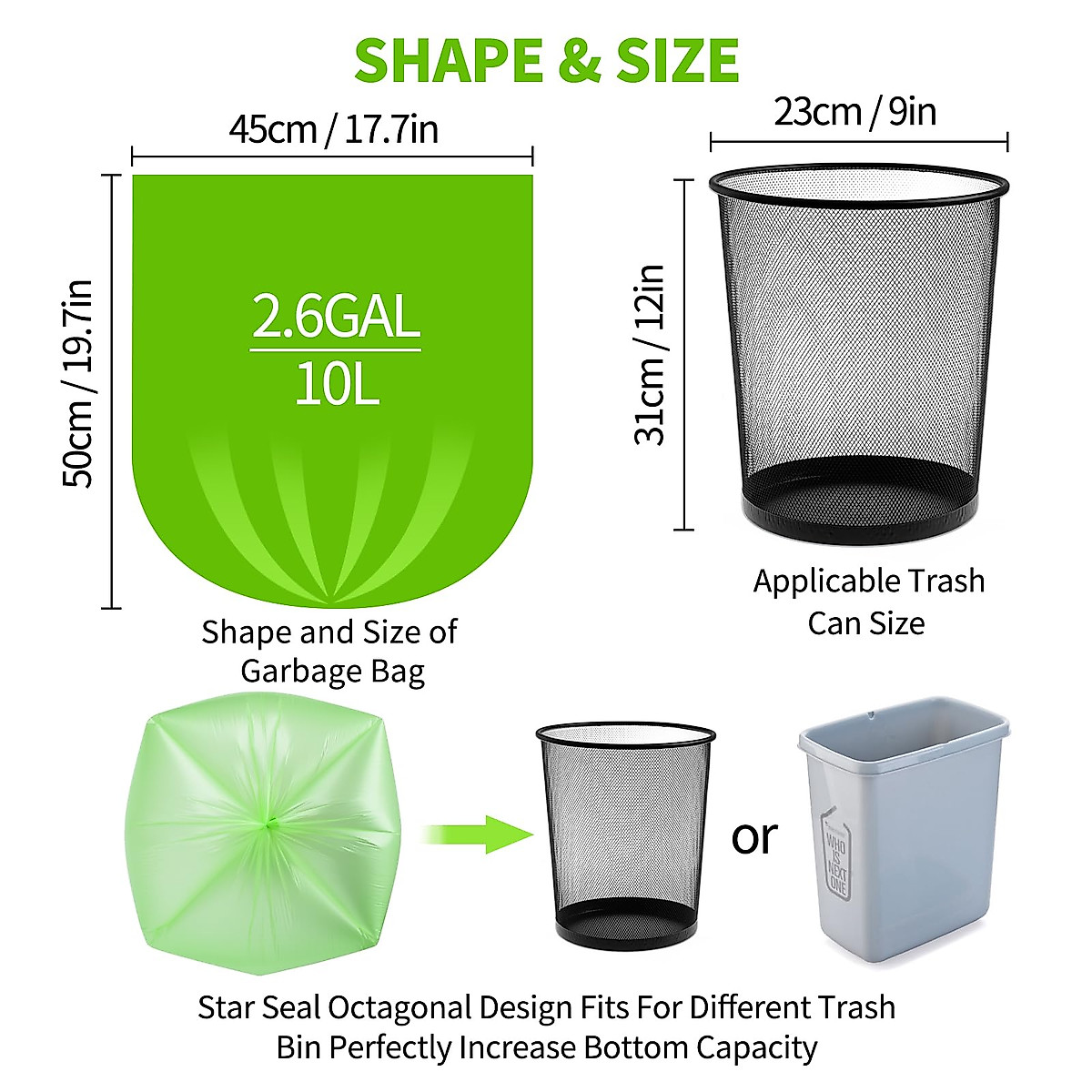 [200 Counts] 2.6 Gallon Biodegradable Trash Bags | Eco-Friendly, Unscented, 10L Small Size Bags for Bathroom Bedroom Office Kitchen Trash Can | Compostable Garbage Bag by EnvoWise