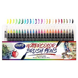 Real Brush Pens Set - 24 Colors Pack Flexible Brush Tip w/ Bonus Color Blender & Drawing Pad - Instant Coloring Drawing Painting Calligraphy Writing Sfumato Ombre - Writes Great On Regular Papers