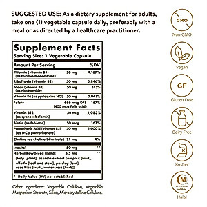 Solgar B-Complex “50”, 100 Vegetable Capsules - Energy Metabolism, Cardiovascular Support, Nervous System Support - Non-GMO, Vegan, Gluten Free, Dairy Free, Kosher, Halal - 100 Servings