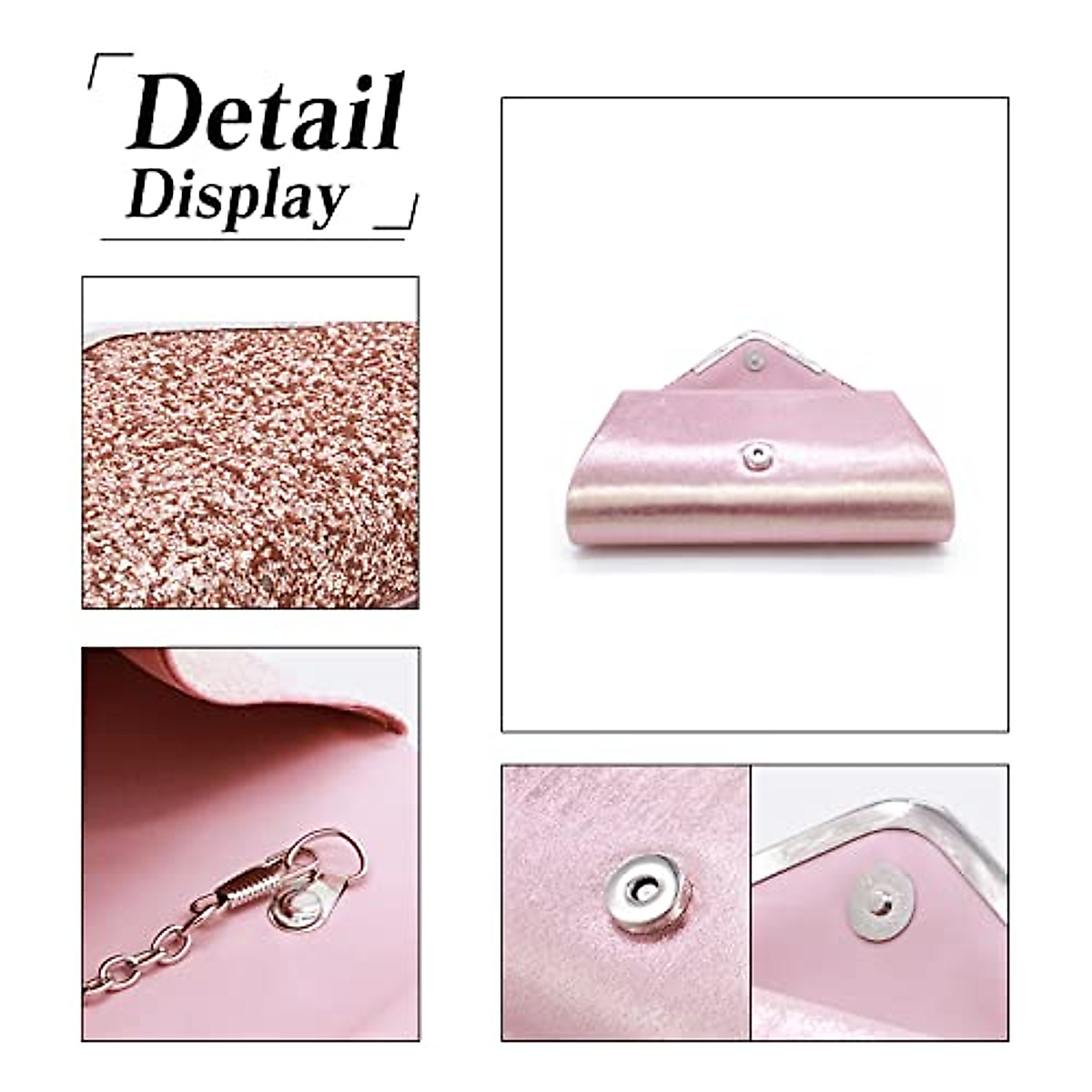 CORIOS Women Envelope Clutch Bag Sequins Evening Bag Shiny Handbag with Detachable Chain Bridal Wedding Purse Sparkly Shoulder Bag Elegant Crossbody Bag for Wedding Cocktail Prom Party Pink A
