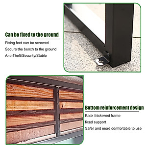 Garden Bench Park Slatted Seats Patio Loveseat, Outdoor Wooden Backless Porch Bench Metal Frame Chair, Lawn Front Porch Path Yard Decor Deck Furniture for 2-3 Person Seat, For Hospital/School/Plaza