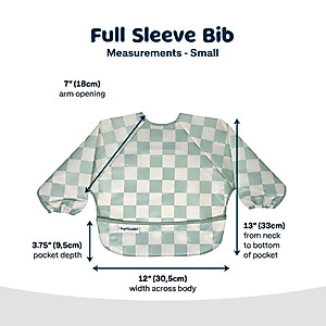 Tiny Twinkle Mess Proof Baby Bib, Cute Full Sleeve Bib Outfit, Waterproof Bibs for Toddlers, Machine Washable, Tug Proof, Baby Smock for Eating, Long Sleeved (Checkers Sage, Small 6-24 Months)