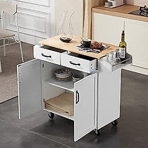 Kitchen Storage Cart Trolley Kitchen Island on Wheels with Storage, Rolling Kitchen Cart Rolling Kitchen Island Cart, Bar Serving Cart, 2-Door Cabinet Compact Trolley on Wheels MDF 99.5 x 40 x 85.5CM