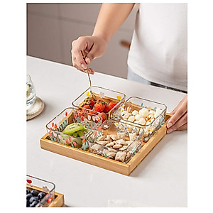 yaocoral 9 OZ Mini Floral Candy Dish Small Glass Candy Bowl for Dessert,Snack,Fruit,Yogurt,Dipping,Side Dishes,Kitchen Prep,Clear Square Dessert Bowl Serving Bowl