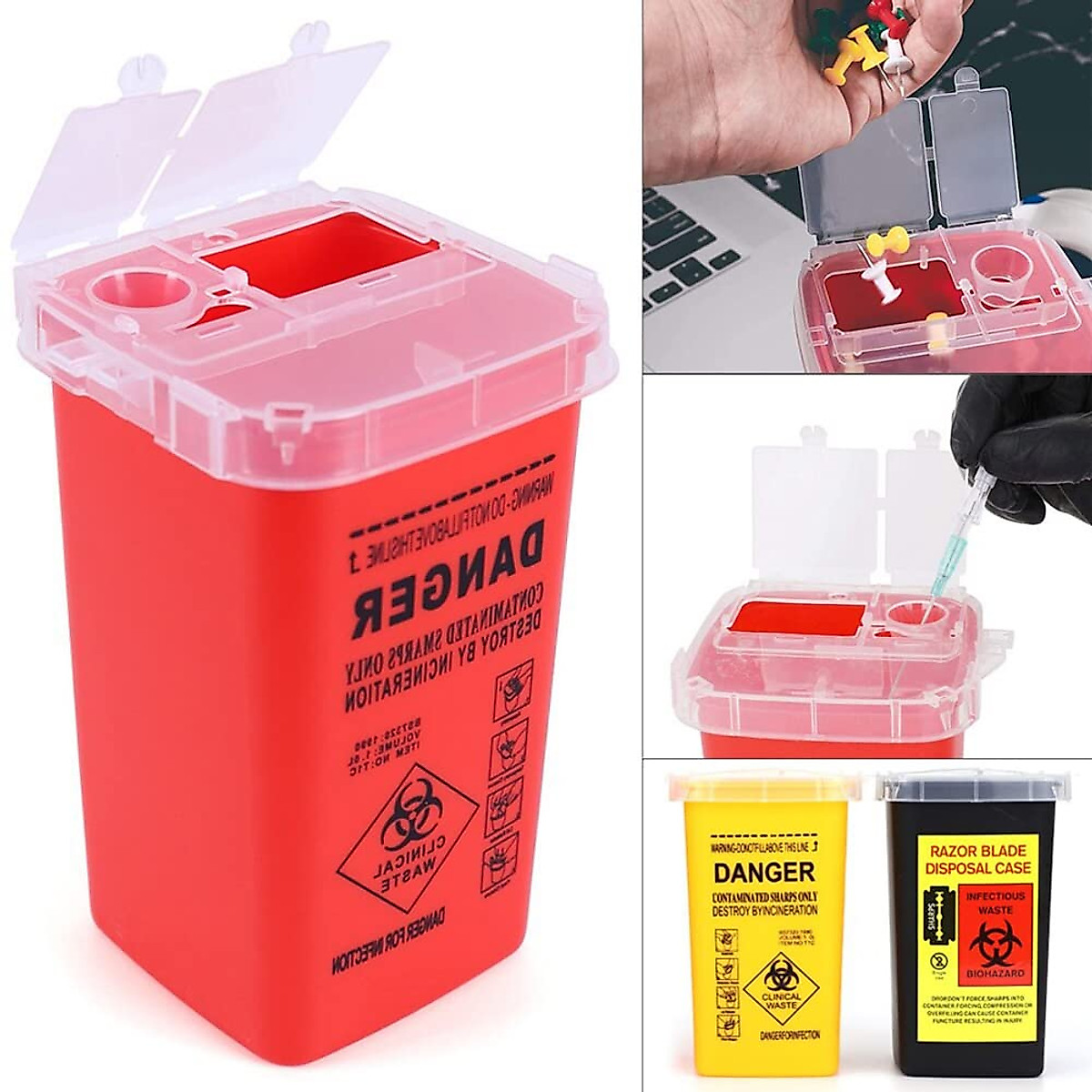 Meokro Needle Recycling Bucket Plastic Container Waste Box Uses: Can Collect Tattoo Needles