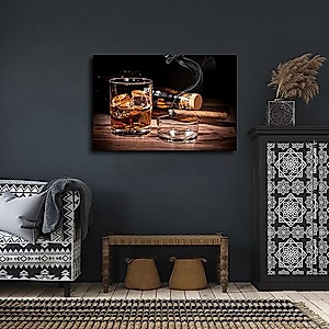 Cigar and Whiskey Glass Poster Art Canvas Painting HD Painting Printing Artwork for Bedroom Wall Home Decoration (Unframed,24×36inch)
