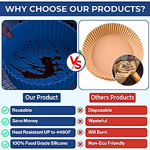 2 Pack Air Fryer Silicone Liners Pot - Replacement of Flammable Parchment Paper - Airfryer Silicone Crock Pot Liners - Airfly Oven/Microwave Accessories - Red+Blue - 8x6.75 Inches (Pack of 2)