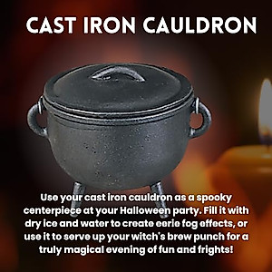 Cast Iron Cauldron with Lid and Carry Handle for Spells, Smudging, Ritual & Blessings | Includes 6 Free Incense Smudge Cups (4.5 Inch, Black)