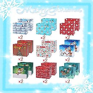 Elephant-package 18 Pack Christmas Gift Paper Bags with Tissue Papers Bulk, Medium Christmas Gift Bags Assorted Desgins with Handles and Tags Christmas Xmas Holiday Party Supplies.