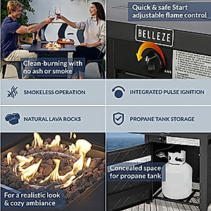 BELLEZE 28-Inch Propane Fire Pit, 50,000 BTU Auto-Ignition Gas Fire Pit, CSA-Approved 2-in-1Outdoor Fire Pit, Gas Fire Pit Table with Lid and Lava Rocks, Fire Pits for Outside, Poolside, Garden, Party