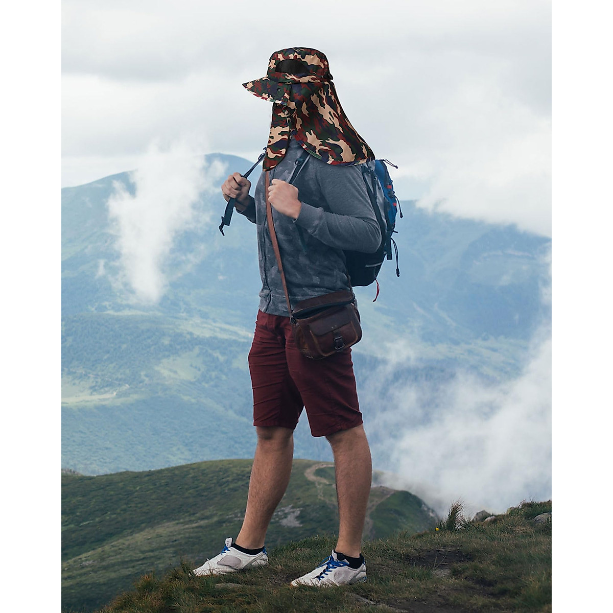 9 Pcs Summer Fishing Hat Women Men Sun Hats with UV Protection Wide Brim Outdoor Hat with Face Cover and Neck Flap Rollable Fishing Cap with Removable Face Flap for Gardening Hiking Beach, 7 Colors