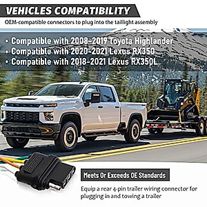 MECMO 4-Pin Trailer Wiring Harness 56217 for 2008-2019 Toyota Highlander, 2018-2022 Lexus RX 350, 4-Way Flat Towing Hitch Wiring for Trailer Light Connect, Factory Tow Package Required