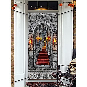 Remagr Door Cover Decorations Castle Entrance Door Cover 3D Medieval Theme Castle Backdrop Gothic Birthday Photo Background Banner for Remagr Vampire Party Decor Supplies, 78 x 36 Inch