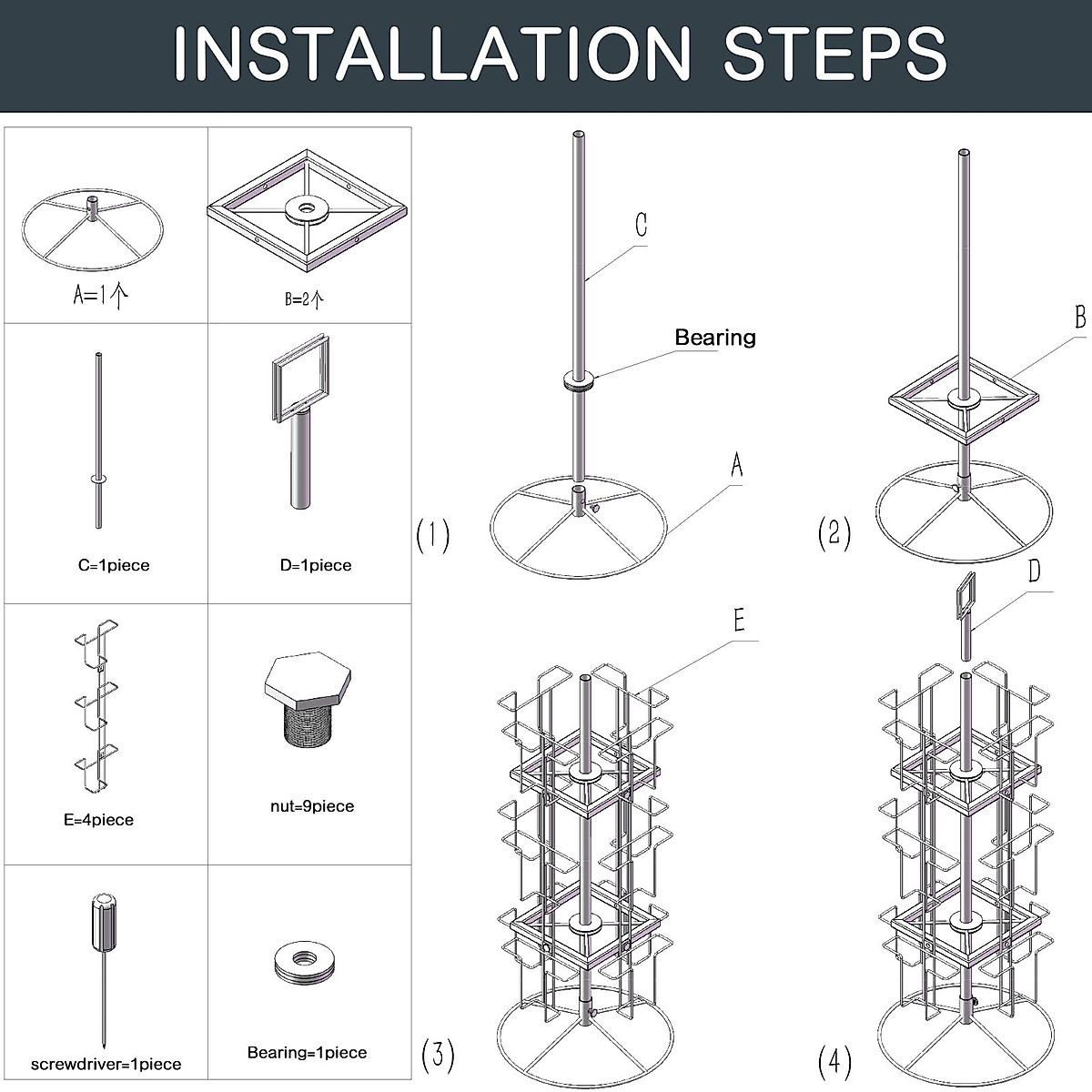 Zonon 2 Pcs 12 Pocket 3 Tier Metal Rotating Card Display Stand for 5"x7" Cards Rotating Countertop Greeting Card Rack Spinning Postcard Greeting Card Holder for Grocery Stores Retail Floor Showcase