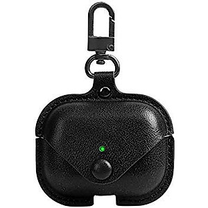 for AirPods Pro 3 Case (2019, Personalized Leather Portable Protective Case/Cover Shockproof with Loss Prevention Clip for Apple AirPods Por Cover Keychain Kits (Black)