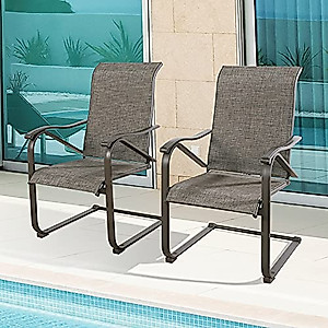 PEAK HOME FURNISHINGS Patio C Spring Motion Dining Chairs Armchair Outdoor Mesh Fabric Rocking Chairs with High Back, Set of 2