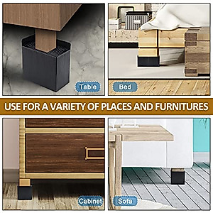 Tocawe Bed Risers 4 Inch Heavy Duty 8 Pack, Furniture Risers with Rubber Pads Supports Up to 6600 Lbs, Upgrade Rectangle Couch Risers L Shape for Sofas, Couch, Desk or Chair (Black)