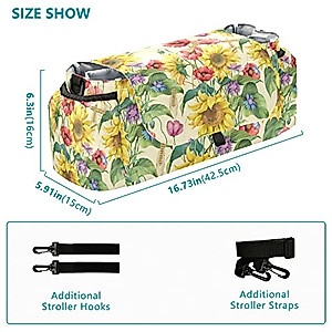 Sunflower Cornflower Leaves Stroller Organizer with Cup Holder Universal Stroller Organizer Bag Detachable Shoulder Strap Stroller Accessories for Diaper Phone Keys Toys Fit All Baby Stroller