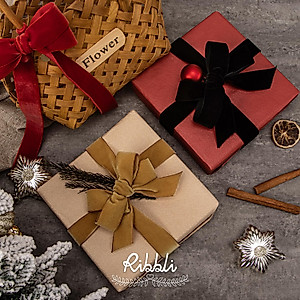 Ribbli 2 Rolls Red Velvet Ribbon,Christmas Ribbon for Gift Wrapping, Christmas Tree Decoration, Home Decor-Polyester Velvet 1 Inches Continuous10-Yard Per Roll,Total 20 Yard