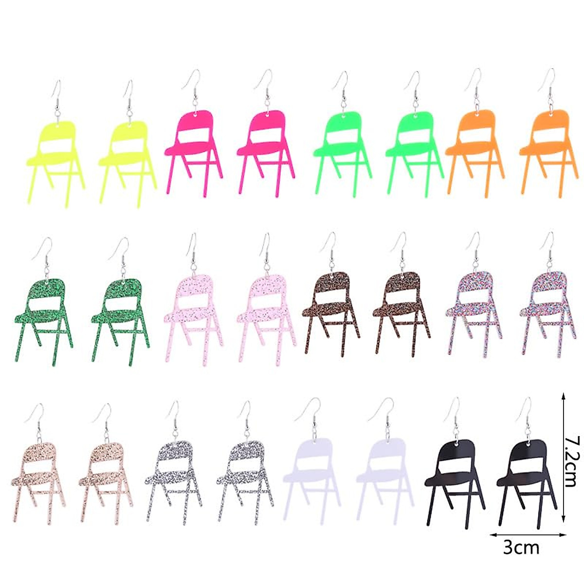 xuzhiyuan Colorful Acrylic Folding Chair Dangle Earrings for Women Resin Neon Chair Drop Earrings Funny Accessory Jewelry-Black