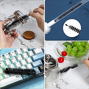 Straw Cleaner Brushes Sets, 12 Pieces 8.2 Inch Botthle Cleaning Brush and Nylon Tube Brush Brush Kit for Sippy Cup, Tumbler, Water Bottle, Drinking Straw (Black)