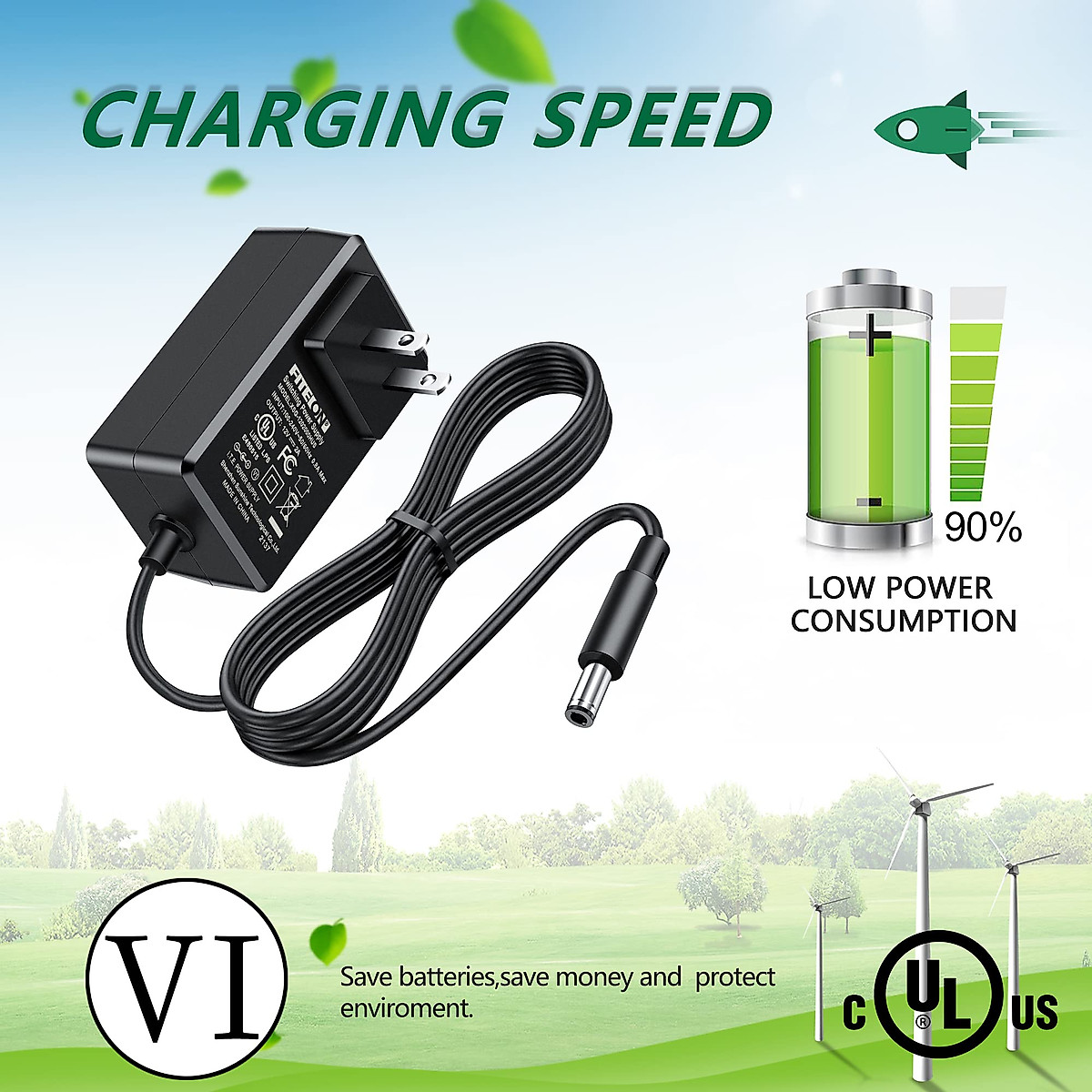 FITE ON UL Listed 12 Volt AC/DC Adapter for Pulse Performance GRT-11 80 Watt Electric Scooter Charger