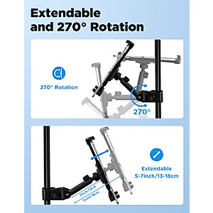 LZSIG Updated Tablet Mount Holder for Mic Stand, Adjustable Microphone Music Stand iPad iPhone Holder Stand, Compatible with Kindle, Android, All 4.7 to 13.5-inch Tablets & Smartphones (L)