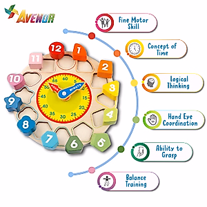 Avenor Clock Learning for Kids - Teaching Time Montessori Toys for Toddlers Learning Clock Early Learning Educational Toy Gift for 3 Year Old Toddler Baby Kids