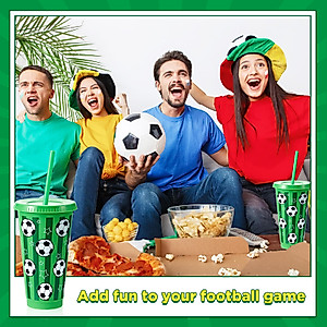 Uiifan 12 Pcs Plastic Soccer Cups 24 oz Reusable Soccer Tumbler with Lid and Straw Soccer Gifts for Coach Boyfriend Soccer Fan Men Women Soccer Party Favors Sports Themed Party Decorations