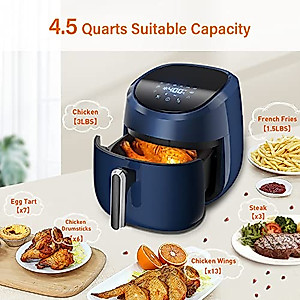 VILIWIN 4.5 QT, Digital Cooker 8 Preset Menus 1400W Hot air fryer 90% Oilless Navy Blue