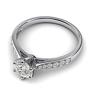 10k white gold 1.0 CT Classic 6-Prong Simulated Diamond Engagement Ring Graduated Side Stones Promise Bridal Ring (7)