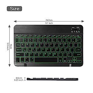 Coastacloud 7 Colors Backlit Bluetooth Keyboard for iPhone/Ipad Air/Ipad Mini/Ipad Pro, Wireless Keyboard for Samsung Galaxy Smartphone/Tab/Tablet, Easy Connected with iOS/Android/Windows