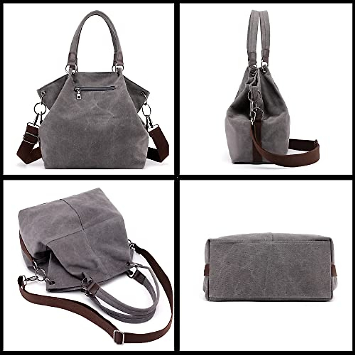 Eamom canvas tote bag for women hobo crossbody bags shoulder purses and handbags large capacity travel bag (Gray)