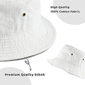 The Hat Depot 300N Unisex 100% Cotton Packable Summer Travel Bucket Sun Fishing Hat (S/M, White)