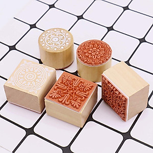 Waugve 12Pcs Wooden Stamps Floral Pattern Rubber Stamp Round and Square Lace Wooden Rubber Stamp for Scrapbooking and DIY Craft Card