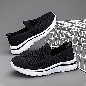 Aceptolcom Women Slip On Walking Shoes Orthopedic Shoes,Breathable Mesh Arch Support Slip Resistant Work Shoes Tennis Shoes Sock Shoes (5,Black,5)