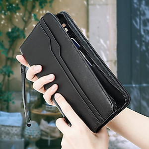 Polare Napa Leather Family Travel Passport Wallet and Documents Organizer RFID Blocking Case Holder Fits 6 Passports for Men and Women(Black)