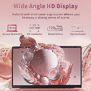 【Win 11 Pro/Office 2019】14" Laptop Narrow-Bezel FHD IPS 1920 x 1080 Display, 6G RAM,256GB SSD, Celeron J4105 CPU, Ultra-Thin and Portable, HDMI, 180 °Opening and Closing (6G+256GB SSD, Rose Gold)