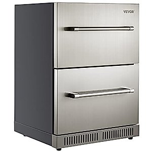 vevor 24" Undercounter Built-in Refrigerator, 5.12 Cu.ft. Double Drawer Indoor/Outdoor Beverage Fridge with Embraco compressor,32-50°F Cooling Range, Ventilated Cooling for Home and Commercial Use