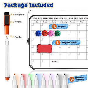 Xpener Dry Erase Calendar White Board for Wall, 14" x 11" Magnetic Double-Sided Whiteboard with Stand for Desktop, Kids Desk Whiteboard Monthly Planner Schedule Board for Home, Office, School (Black)