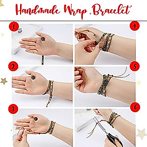 Plumiss Handmade Leather Wrap Natural Amazonite Druzy Bead Crystal Stone Bracelets for Women