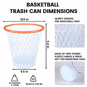Trash Can,Basketball Trash Can,4.5 Gallon Garbage Can for Basketball Party, Basketball Hoop Style,Basketball Net Waste Basket,Size11"x11"x12"for Basketball Room,Basketball gift,Coffee Shop,Gym.