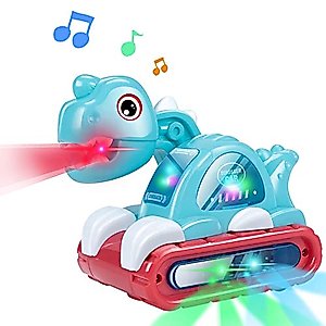 UNIH Musical Dinosaur Car Toy with Sounds and Lights for Baby 6 to 12-18 Months Infant Early Crawling Developmental Toys for Boys Girls 1 2 3 Years Old