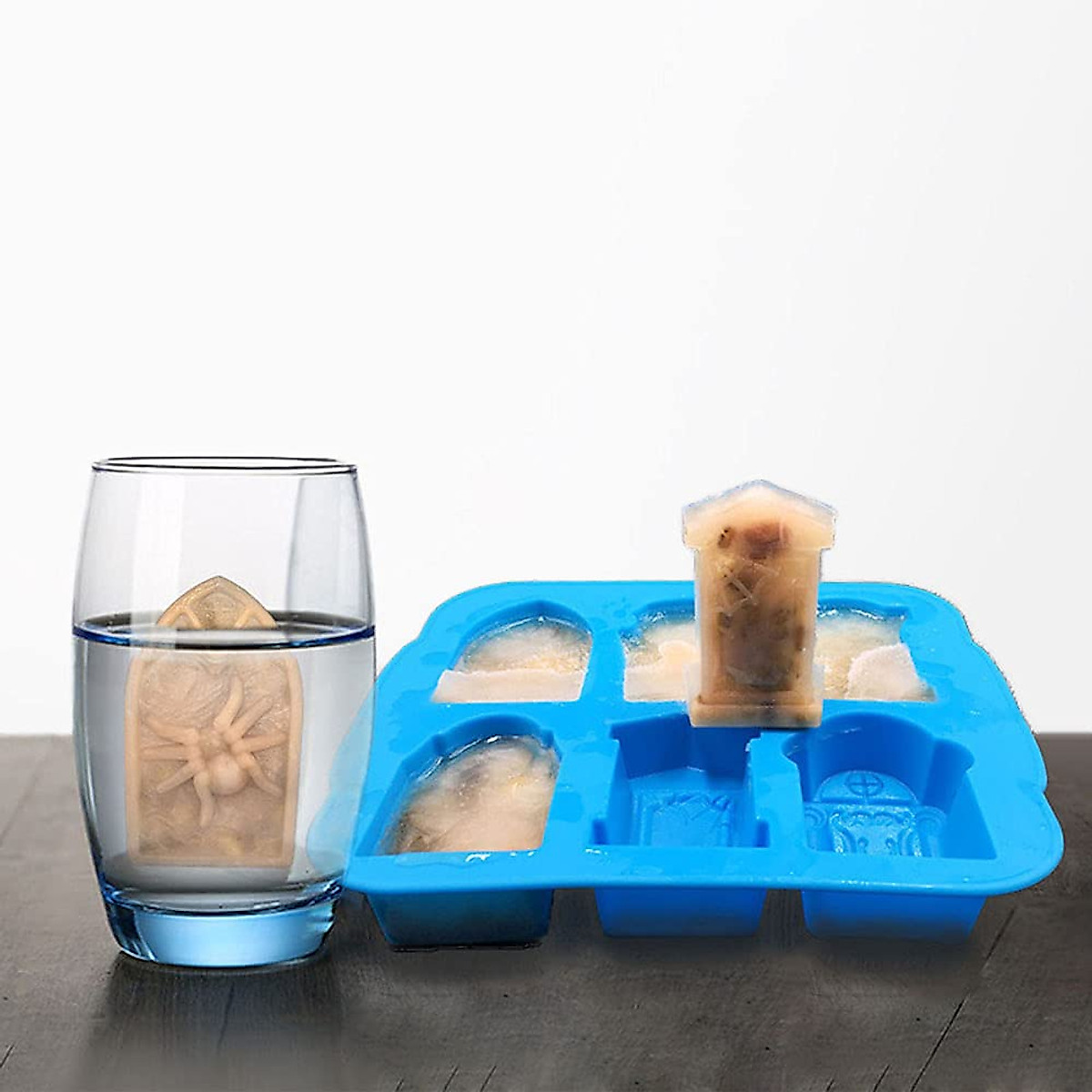 6 Grid 3D Tombstone Silicone Mold Halloween Skull Spider Gravestone RIP Mould Candy Fondant Mousse Cake Chocolate Popsicle Dessert Soap Wax Mold Ice Cube Trays