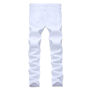 FREDD MARSHALL Men's White Skinny Slim Fit Ripped Distressed Destroyed Stretch Jeans Pants,White,38W