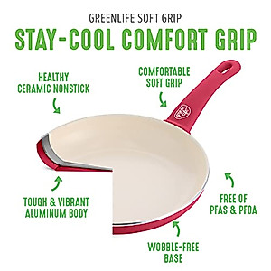 GreenLife Soft Grip Healthy Ceramic Nonstick, 1QT and 2QT Saucepan Pot Set with Lids, PFAS-Free, Dishwasher Safe, Red