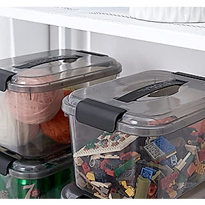 JUJIAJIA 5.5 Quart Black Clear Storage Latch Bins with Lids/Handle, 6-Pack Plastic Lidded Home Storage Organizing Latch Box