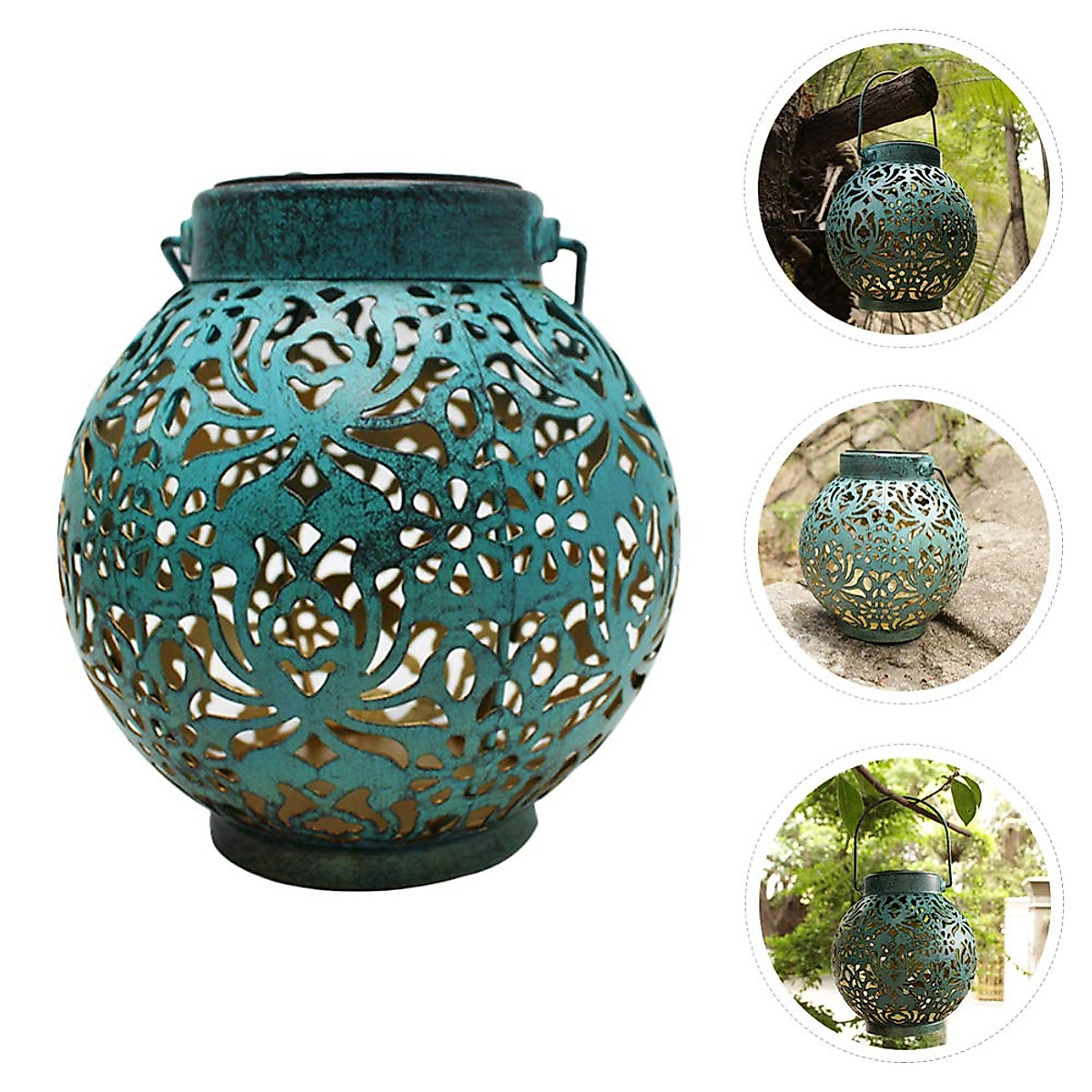 SOLUSTRE Outdoor Solar Lights Iron Solar Lantern Hanging Solar Lights Wrought Iron Hollow Pumpkin Lamp LED Home Nightlights for Patio Pathway Courtyard Garden Outside or Table Ornaments Vintage Decor