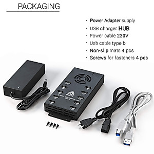 BrovSS: 10 Ports USB 2.0 Powered Hub - USB Extension Splitter with 12V 5A 60W Power Adapter. Plug and Play Installation. Connect up to 10 Electronics and USB peripherals (Black)
